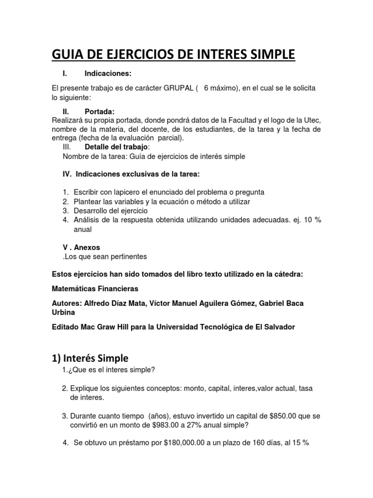 GUIA DE EJERCICIOS de Interes Simple Corregido | PDF | Interés | Deuda