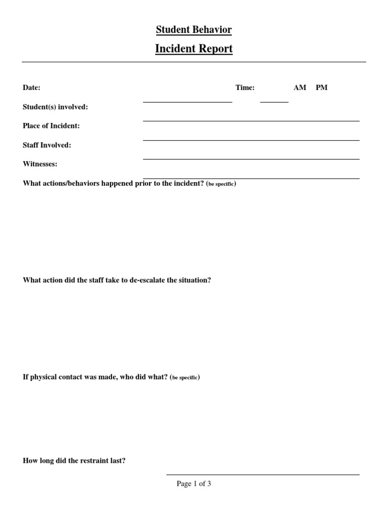 Incident Report: Student Behavior | PDF