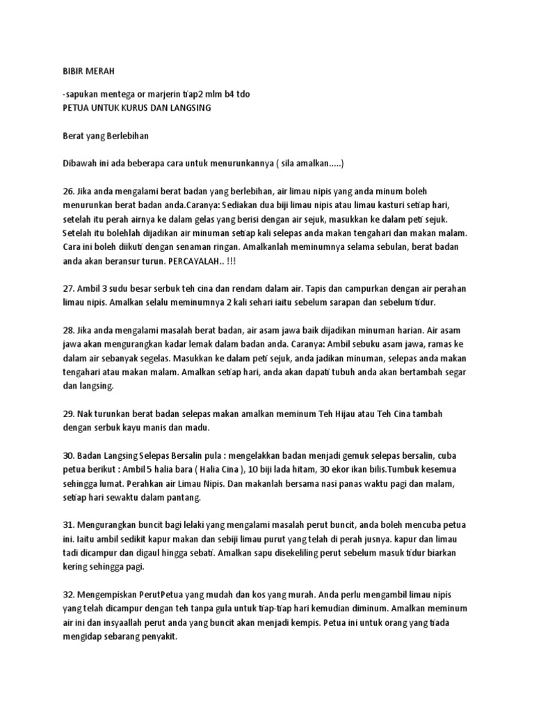Petua Untuk Kurus Dan Langsing | PDF