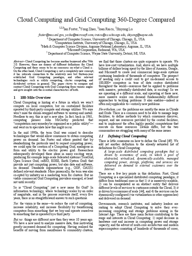 Cloud Computing and Grid Computing 360-Degree Compared: 1 100-Mile Overview | PDF | Grid ...