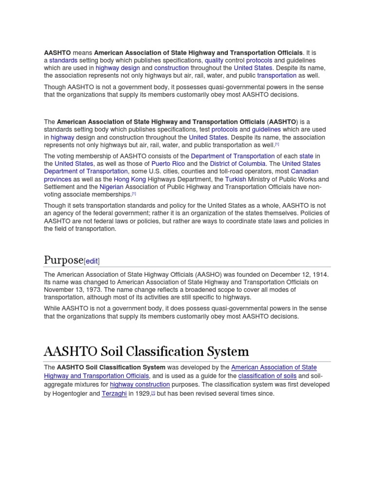 AASHTO Soil Classification System: Purpose | PDF | The United States ...