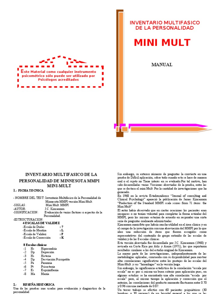 Mini Mult: Manual y Aplicación del Test | PDF | Neurosis | Depresión ...