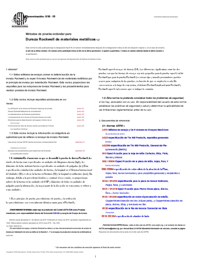 ASTM E18 ESPAÑOL | Dureza | Materiales