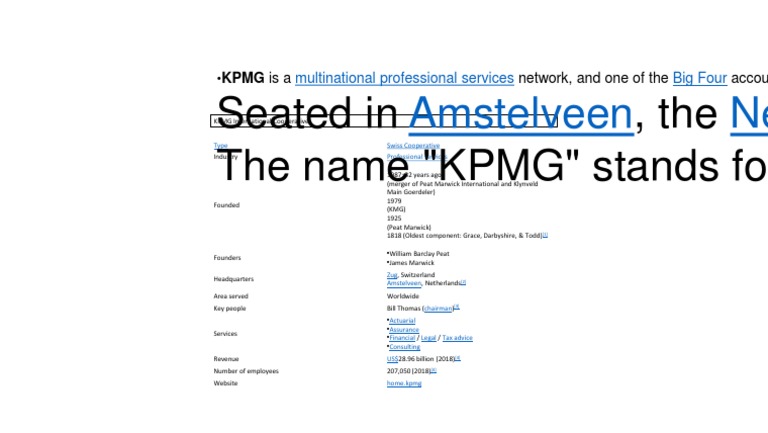 KPMG: Klynveld Main Goerdeler Explained | PDF | Finance & Money Management
