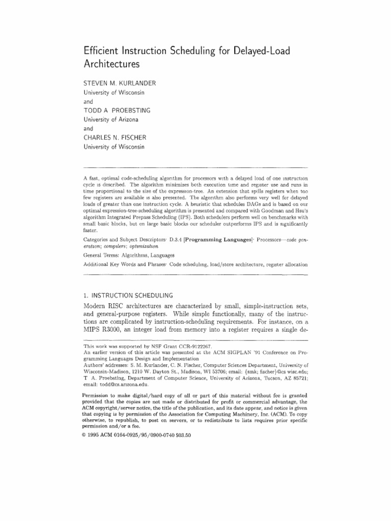 Efficient Instruction Scheduling For Delayed-Load Architectures | PDF | Theoretical Computer ...