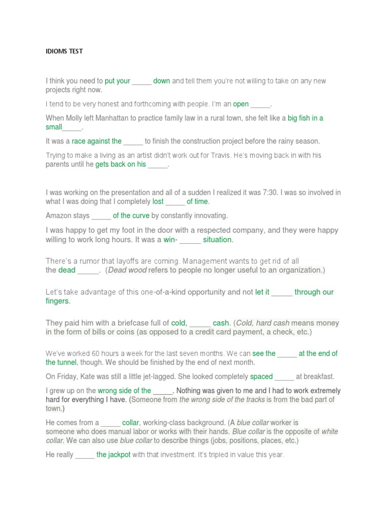 Idioms Test | PDF | Language Arts & Discipline | Self-Improvement