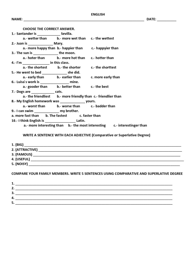 Comparative and Superlative Quiz | PDF