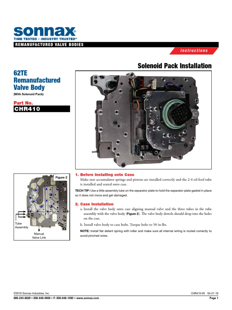 62TE Remanufactured Valve Body: Solenoid Pack Installation | PDF