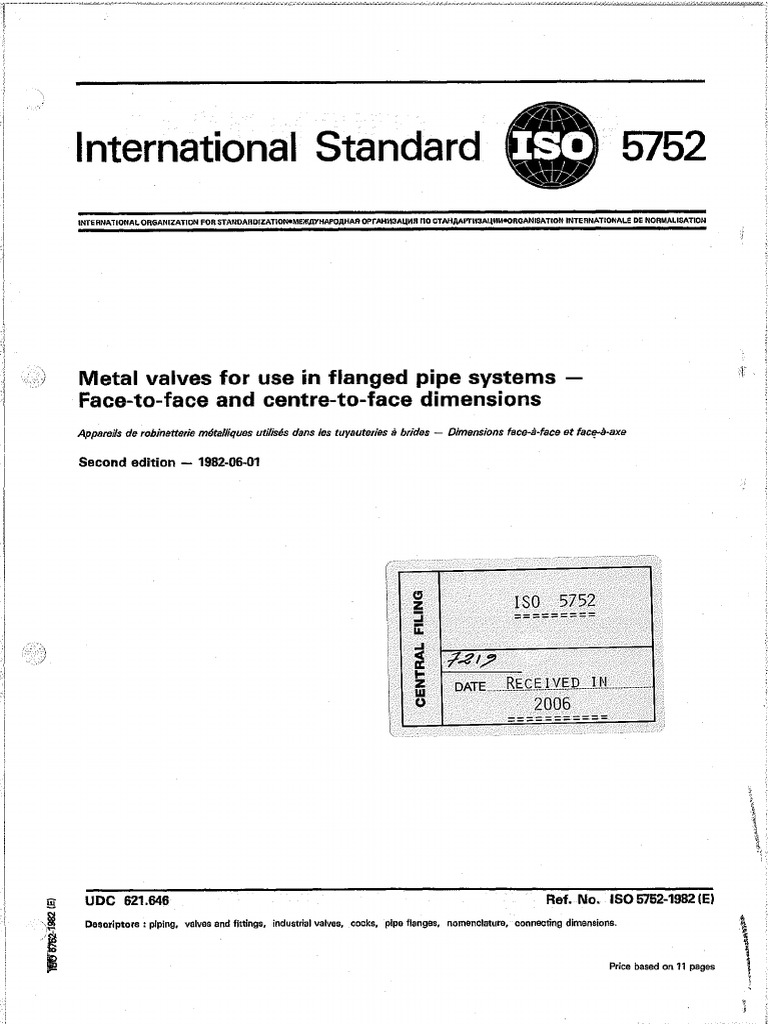 ISO 5752 (1982) - Flanged Valve Dimensions | PDF