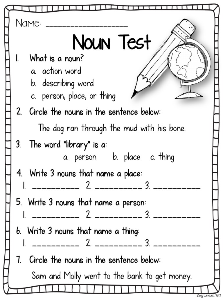 Noun Test Grade 4 Activity Sheet | PDF