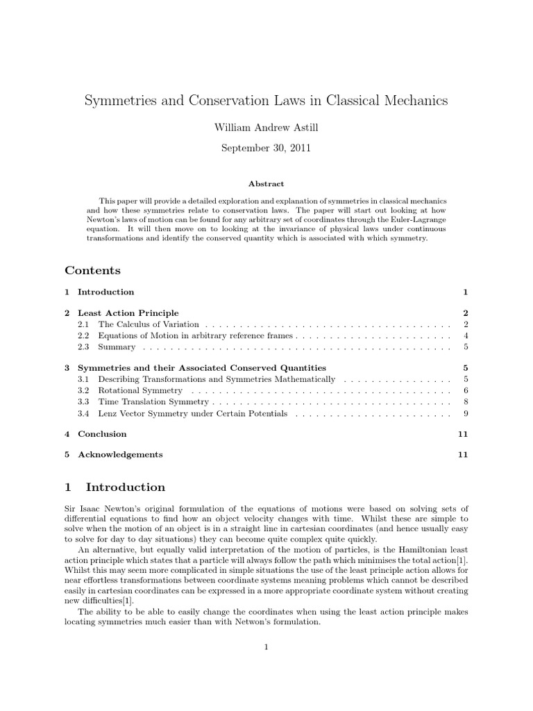 Hamilton and Symmetry Project Report PDF | PDF | Lagrangian Mechanics ...