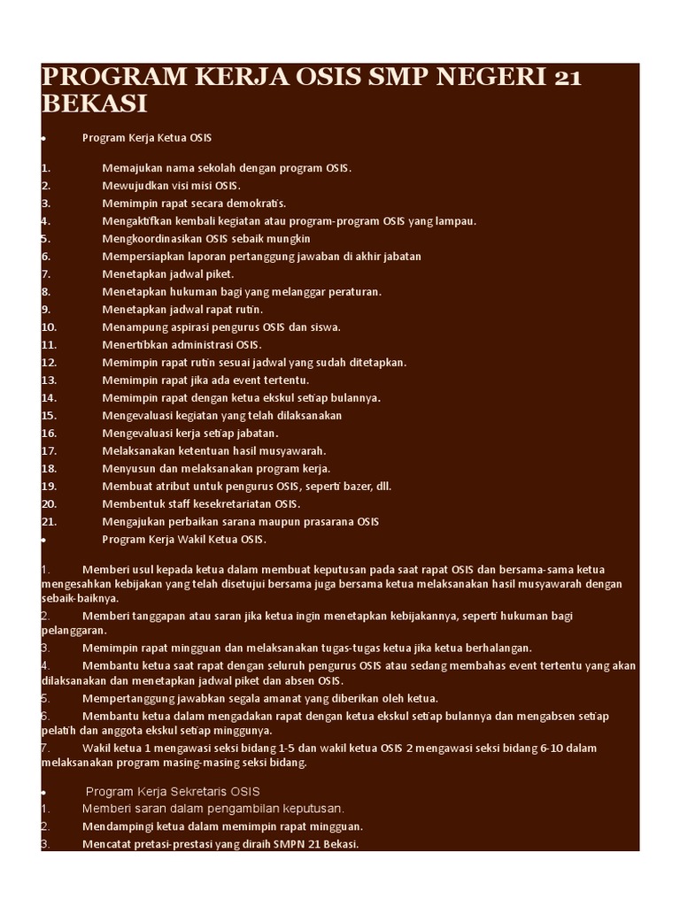 Program Kerja Osis SMP Negeri 21 Bekasi | PDF