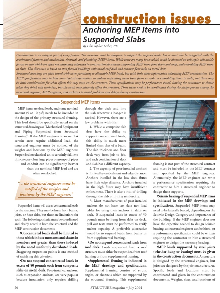 Construction Issues: Anchoring MEP Items Into Suspended Slabs | PDF ...
