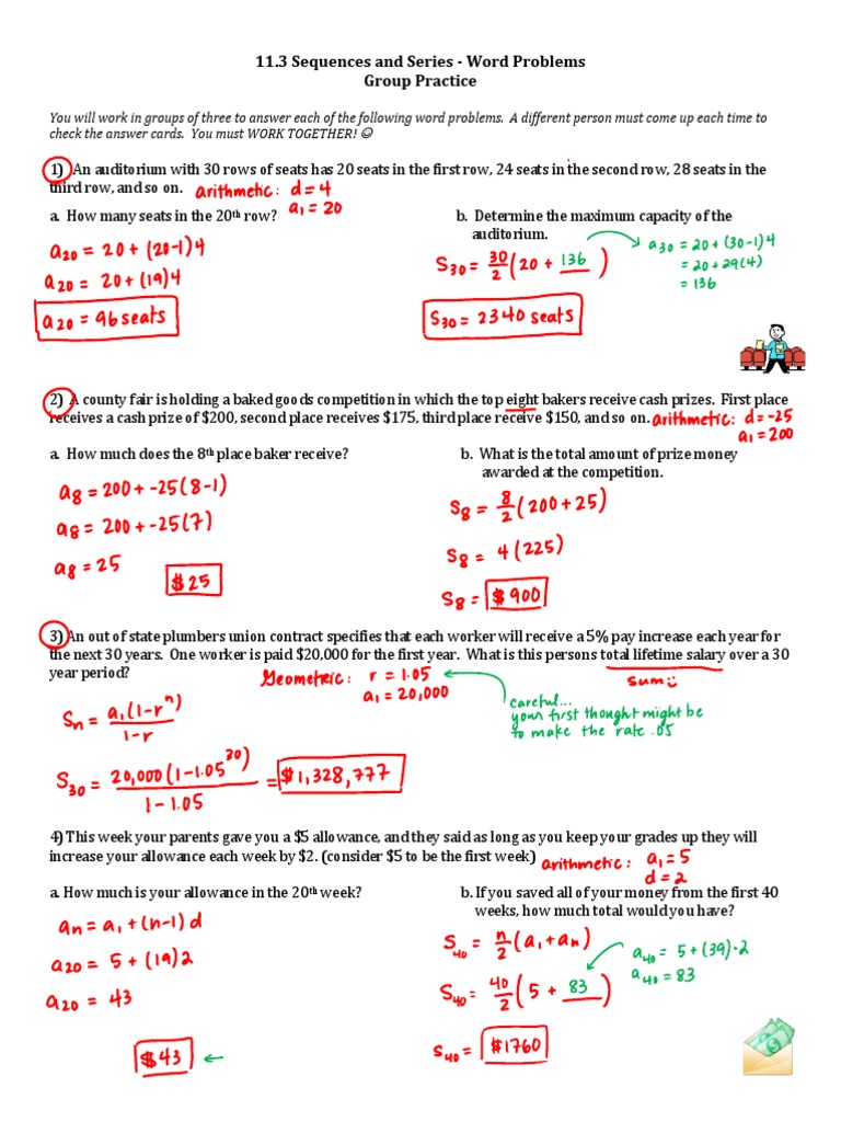 11.3 Sequences and Series - Word Problems Group Practice | PDF | Taxes ...