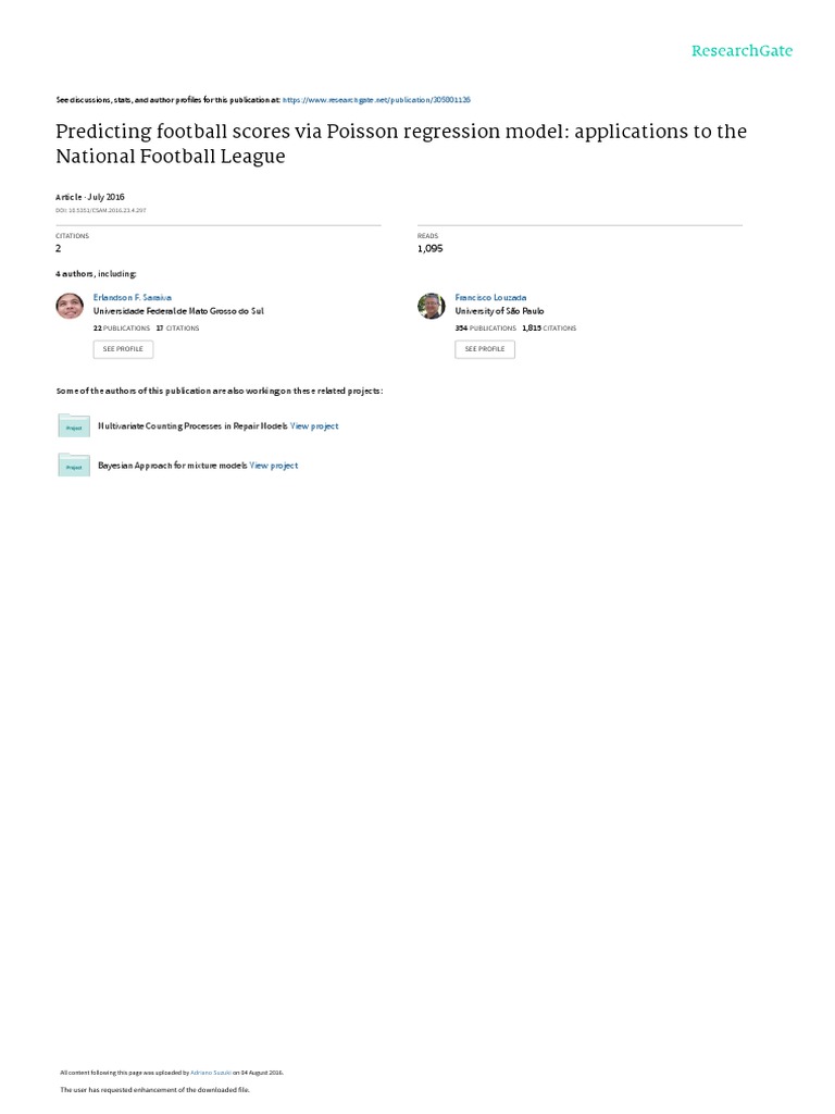Predicting Football Scores Via Poisson Regression Model: Applications ...