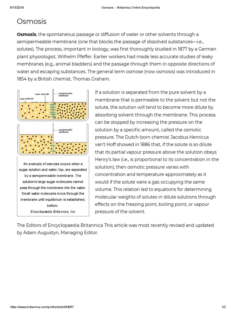Osmosis: Osmosis, The Spontaneous Passage or Diffusion of Water or ...