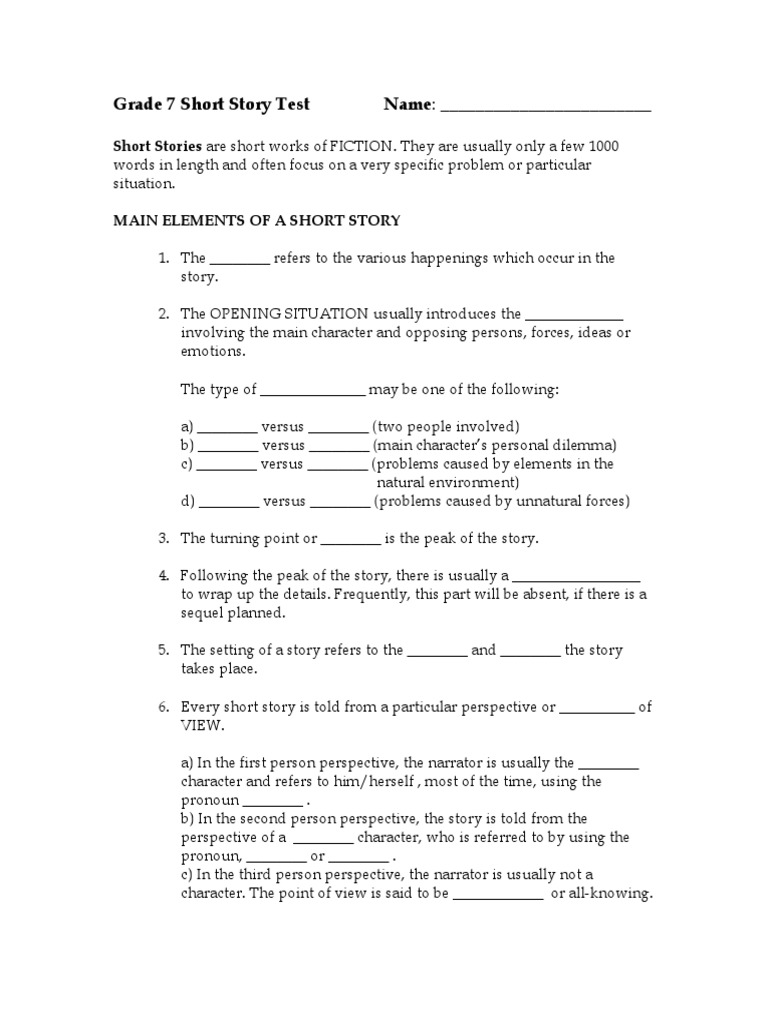 Grade 7 Short Story Test Elements | PDF | Narration | Entertainment