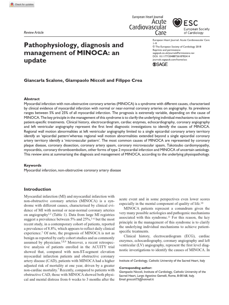 Pathophysiology, Diagnosis and Management of MINOCA: An Update | PDF ...