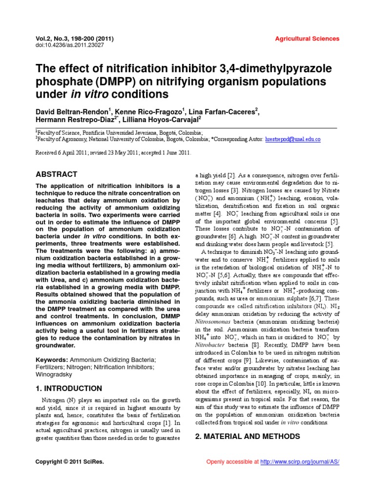 The Effect of Nitrification Inhibitor 3,4-Dimethylpyrazole Phosphate ...