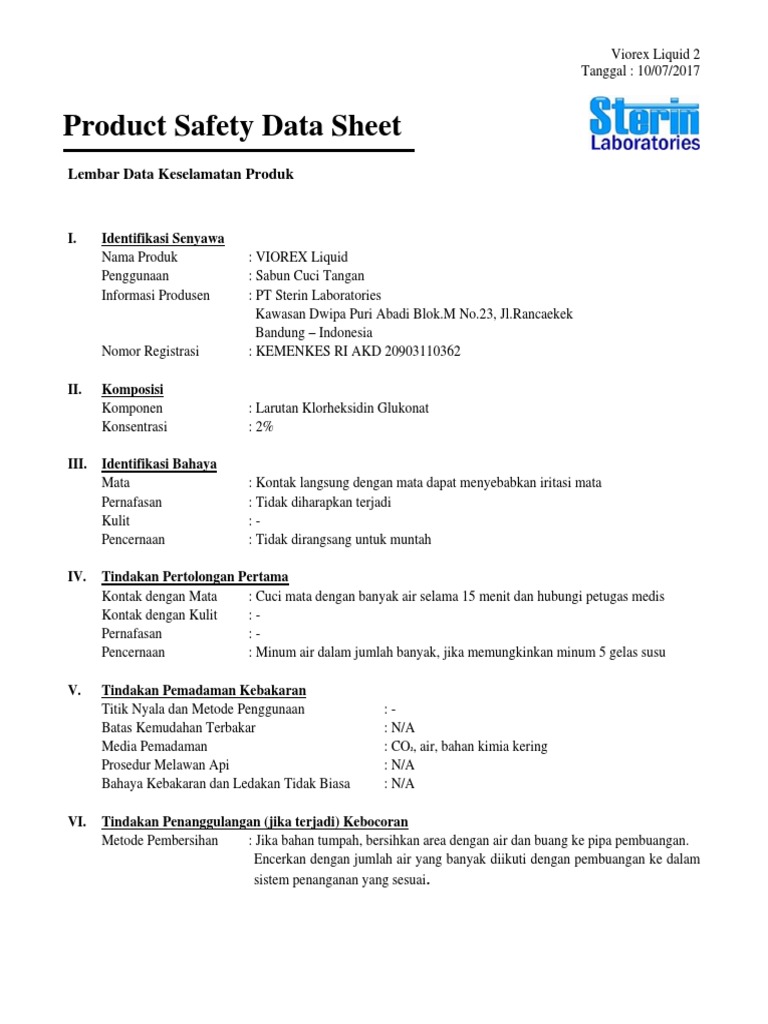 Lembar Keselamatan Viorex Liquid | PDF