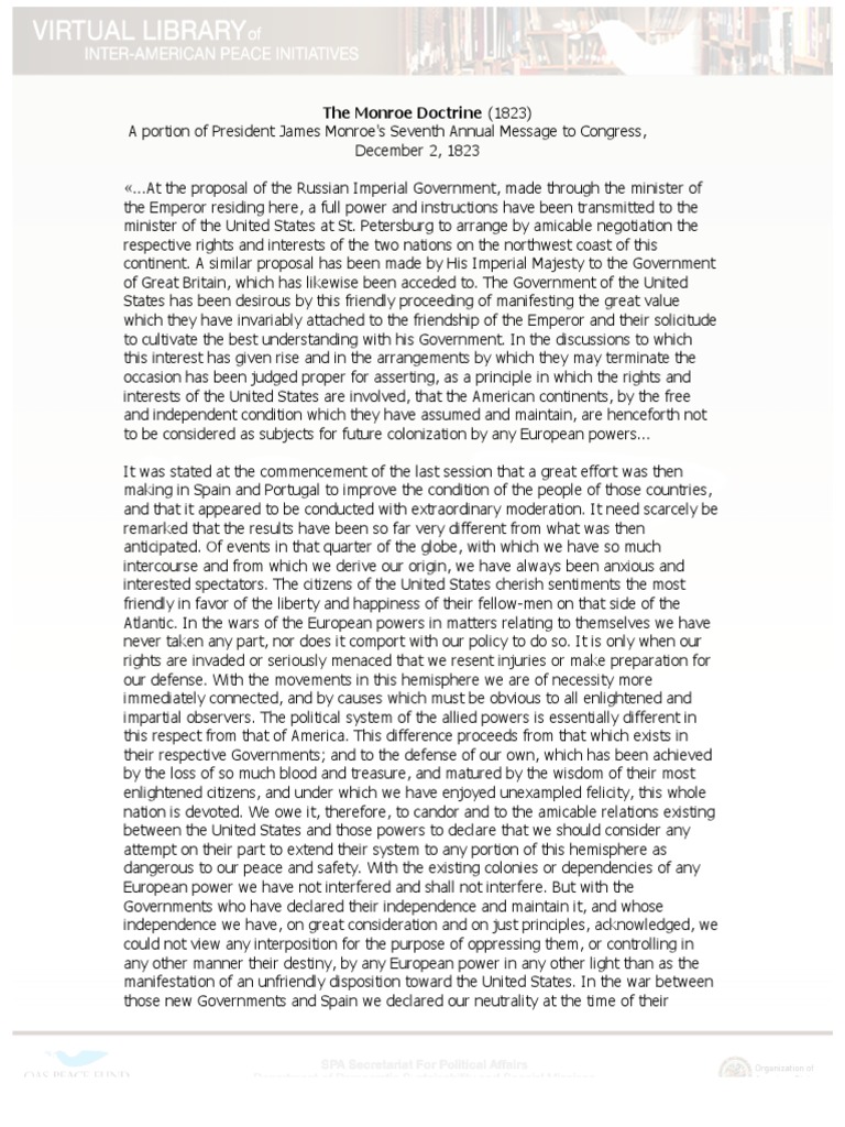 Monroe Doctrine | PDF | The United States | International Relations