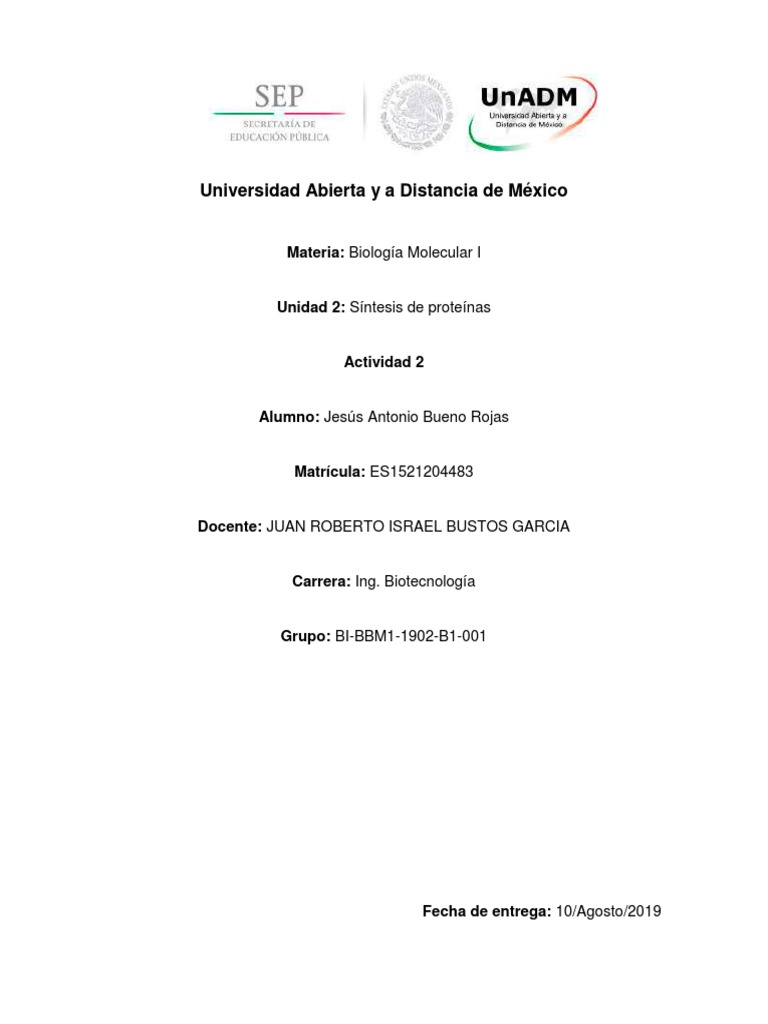 BBM1 U2 A2 | PDF | Centro Nacional de Información Biotecnológica | Insulina