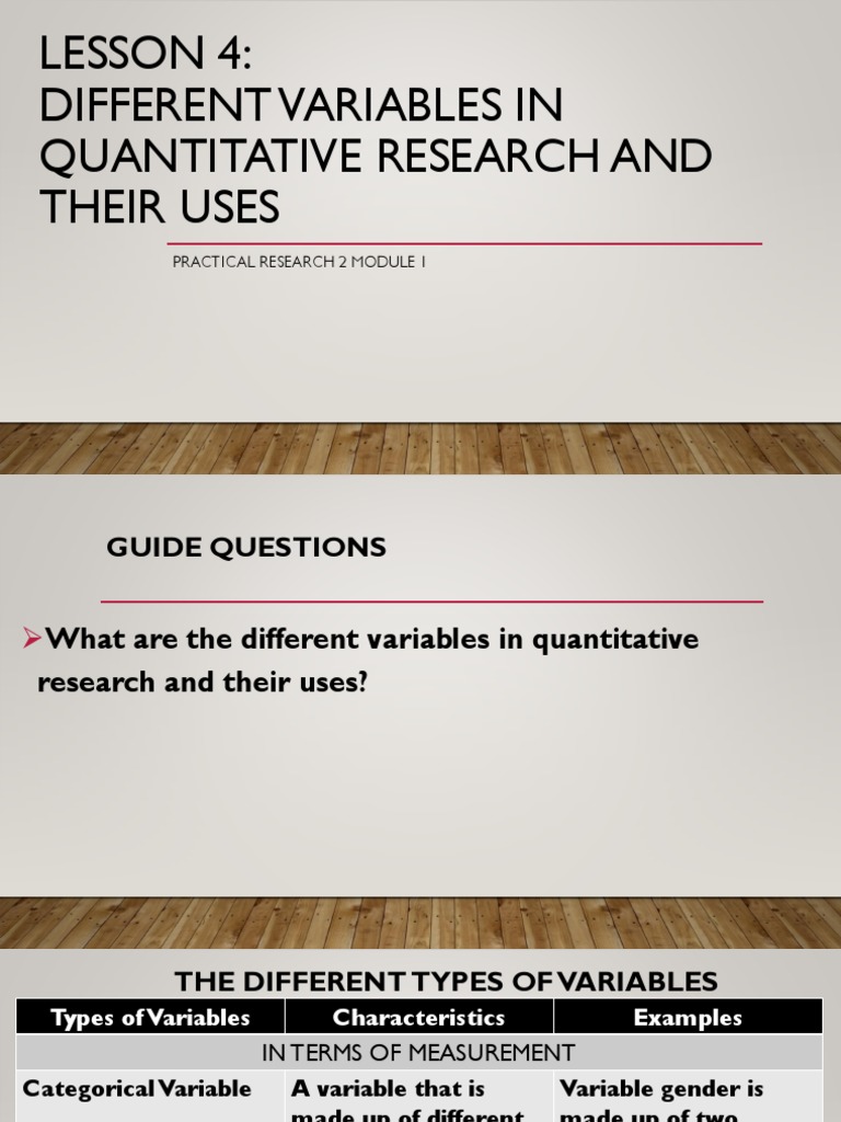 Lesson 4: Different Variables in Quantitative Research and Their Uses ...