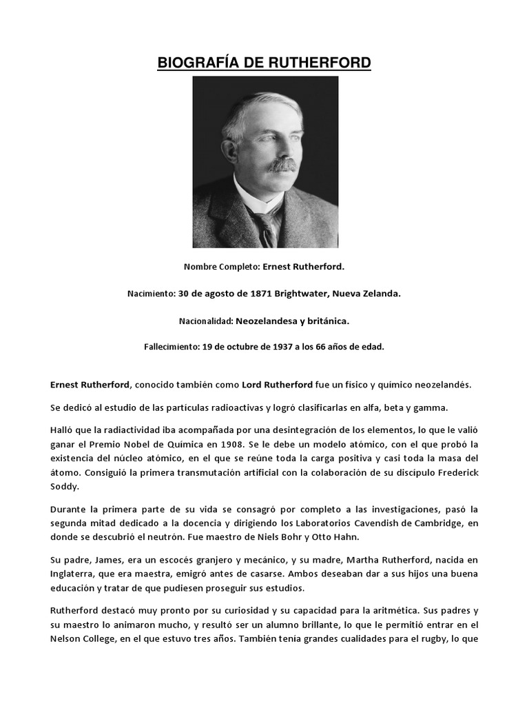 Biografía de Rutherford | PDF | Núcleo atómico | Ciencias fisicas