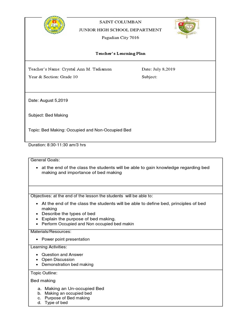 Teacher's Learning Plan | PDF