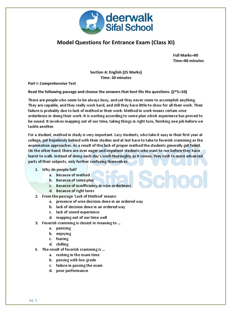 Grade 11 Entrance Model Question | PDF | Area | Triangle