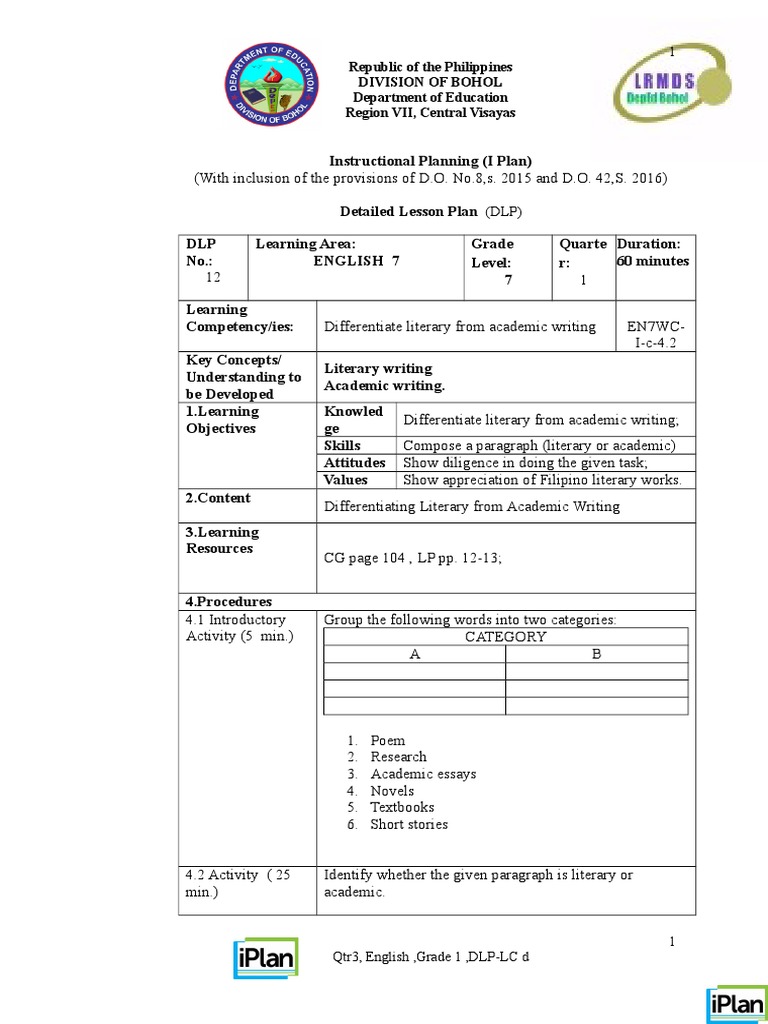 Republic of The Philippines Division of Bohol Department of Education ...
