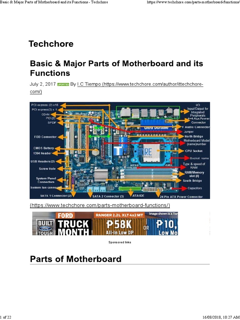 Basic & Major Parts of Motherboard and Its Functions - Techchore | PDF ...