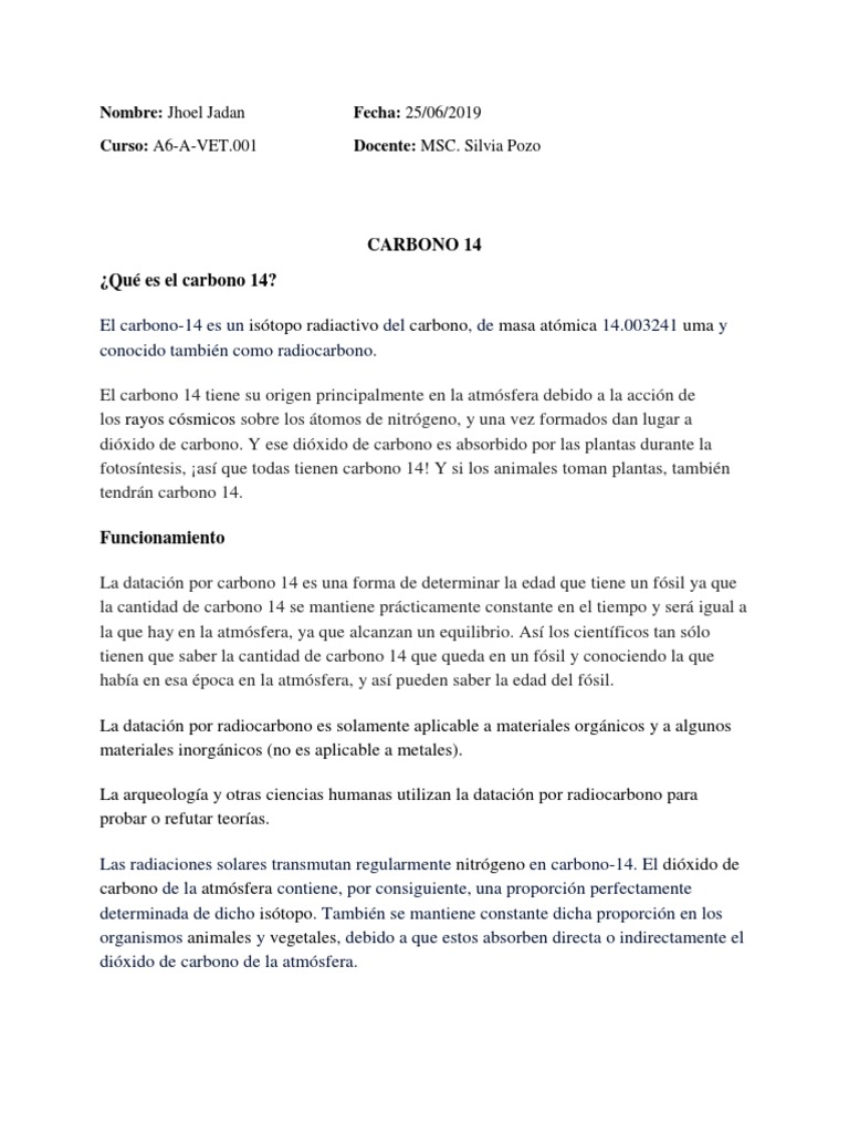 Uso y funcionamiento del carbono 14 | PDF | Datación por radiocarbono ...
