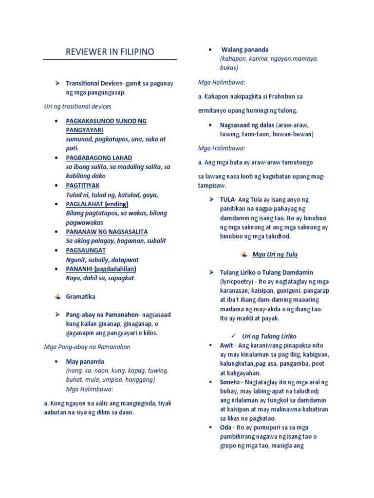 Reviewer in Filipino | PDF