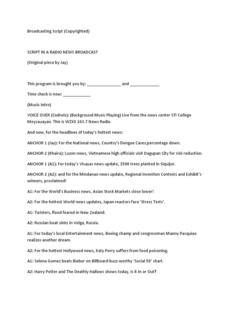 Sample Radio Broadcast Script Pdf 