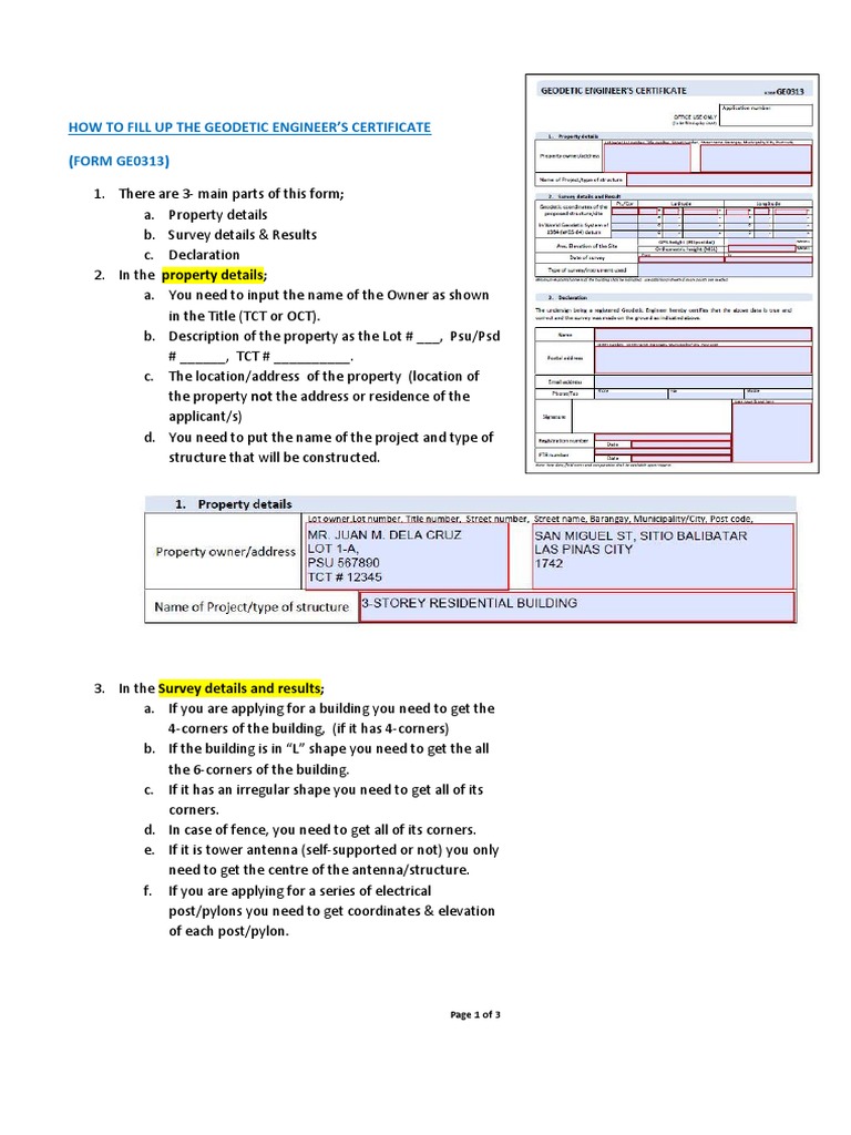 How To Fill Up The Geodetic Engineer Certificate Form Ge0313 | PDF | Geodesy | Surveying
