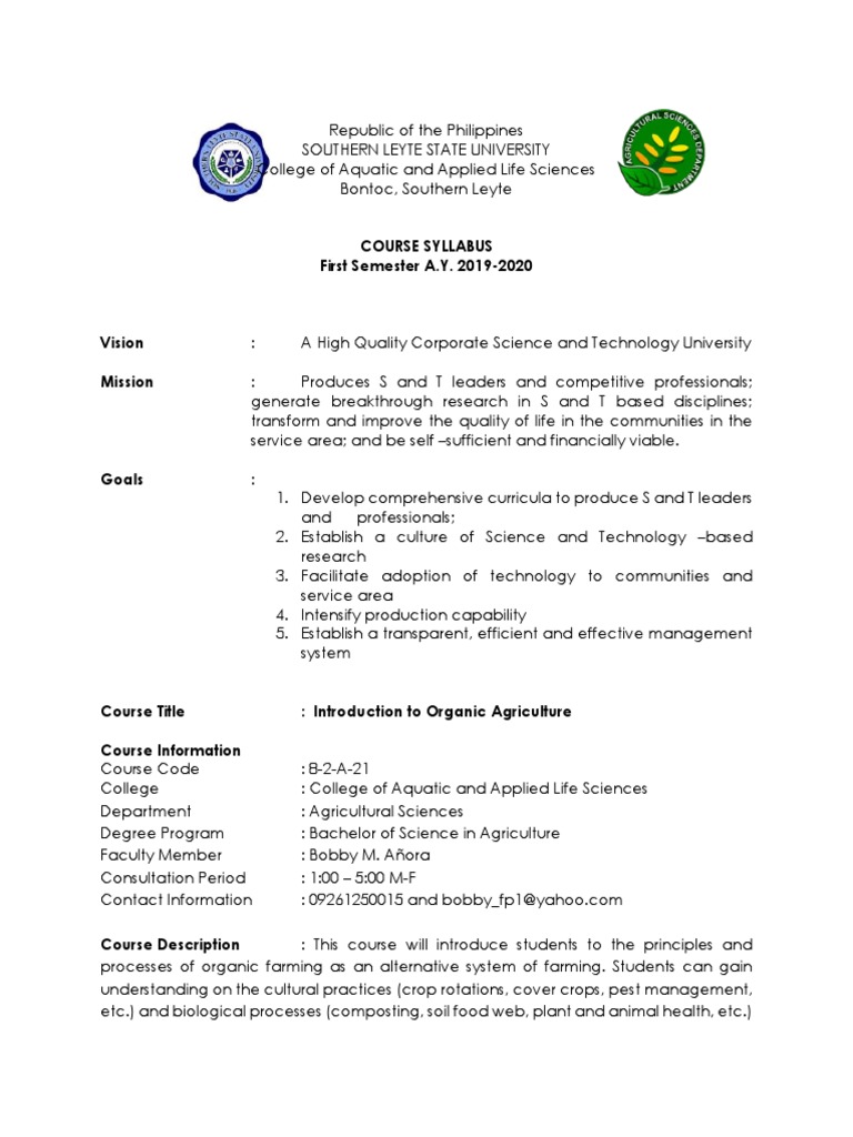 Introduction to Organic Agriculture Syllabus | Organic Farming ...