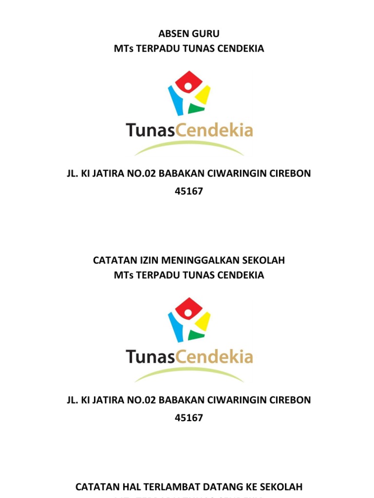 Absen Guru Mts Terpadu Tunas Cendekia | PDF