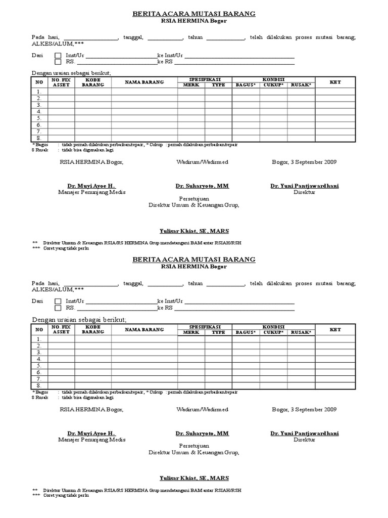 Berita Acara Mutasi Barang | PDF