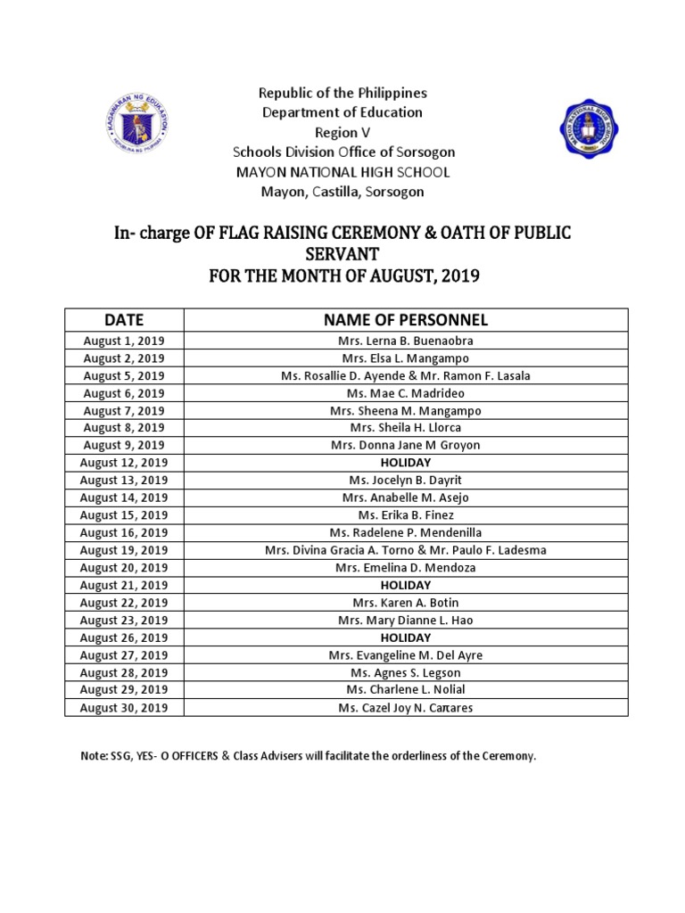 In Charge of Flag Ceremony | PDF