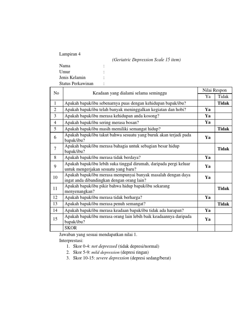 Kuesioner GDS 15 Items | PDF | Gaya Hidup