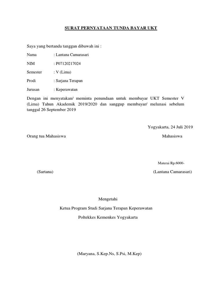 Penundaan Bayar UKT Mahasiswa Keperawatan | PDF
