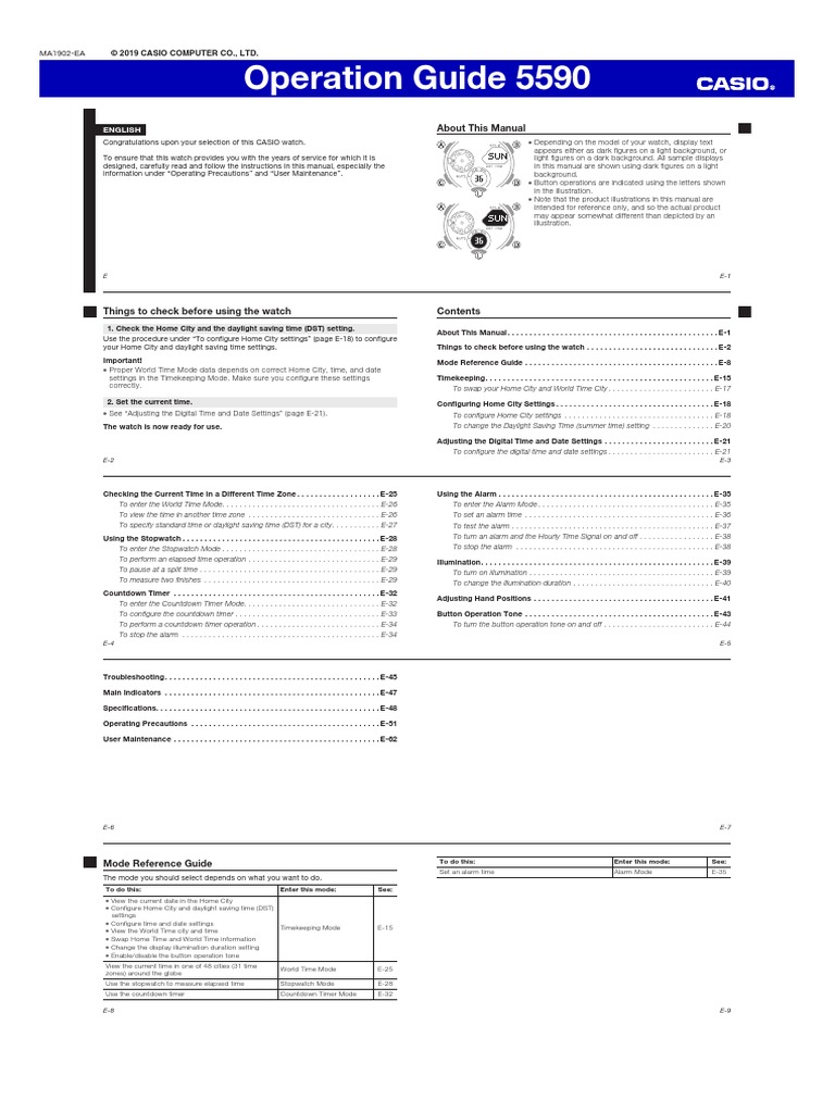 Manual For Casio G-Shock GA-2000E-4DR Analog-Digital With Carbon Core ...