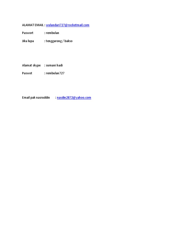 Alamat Email: Paswort: Rembulan Jika Lupa: Tenggarong / Bakso | PDF