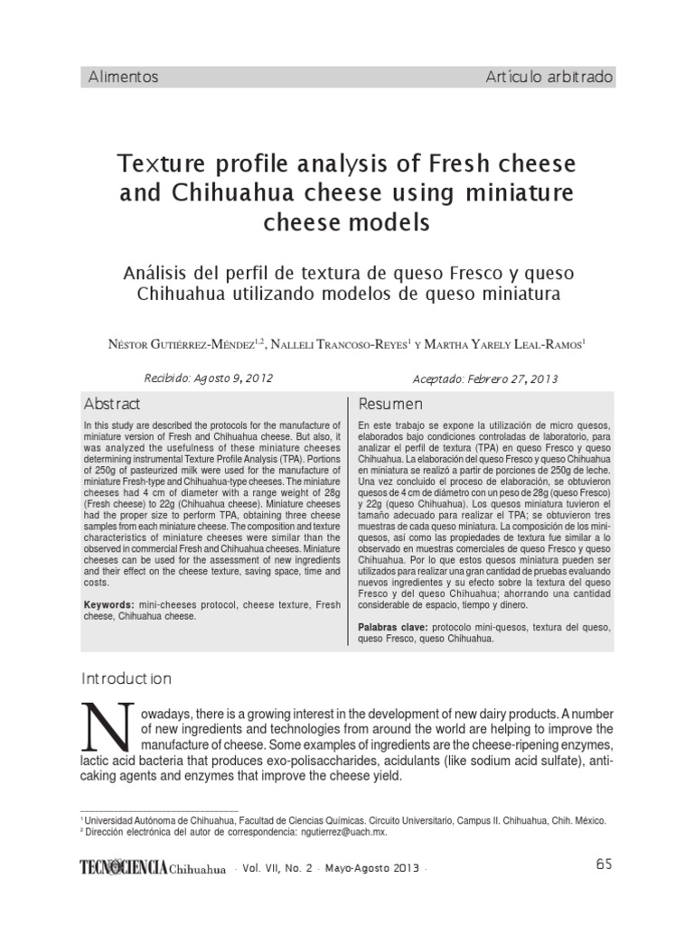 Texture Profile Analysis of Fresh Cheese and Chihuahua Cheese Using ...