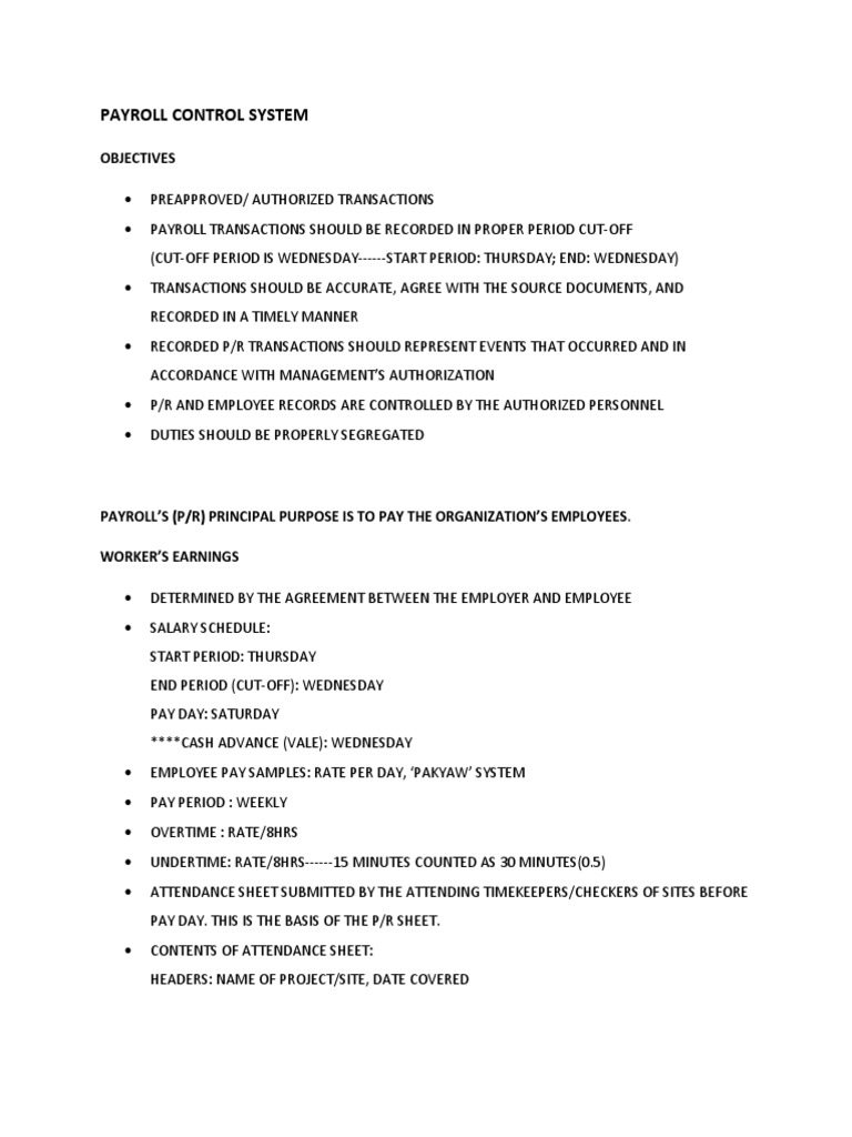 Payroll Control System: Objectives | PDF | Payroll | Business