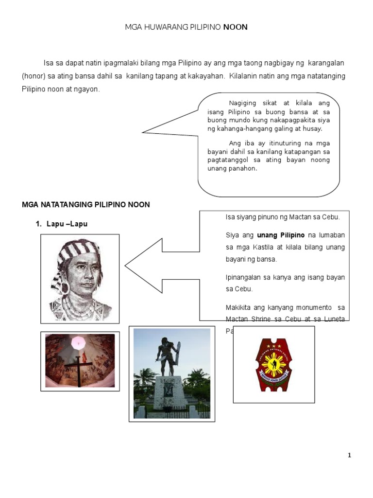 Mga Huwarang Filipino Noon at Ngayon | PDF