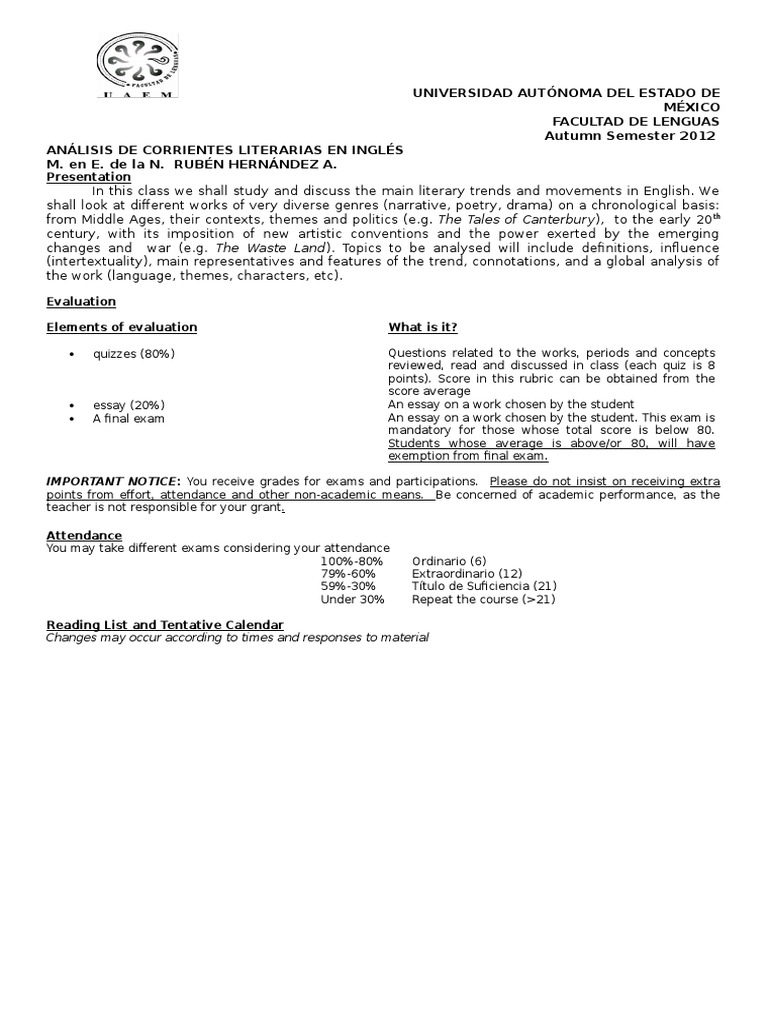 English Literature Syllabus | PDF | English Literature | Romanticism