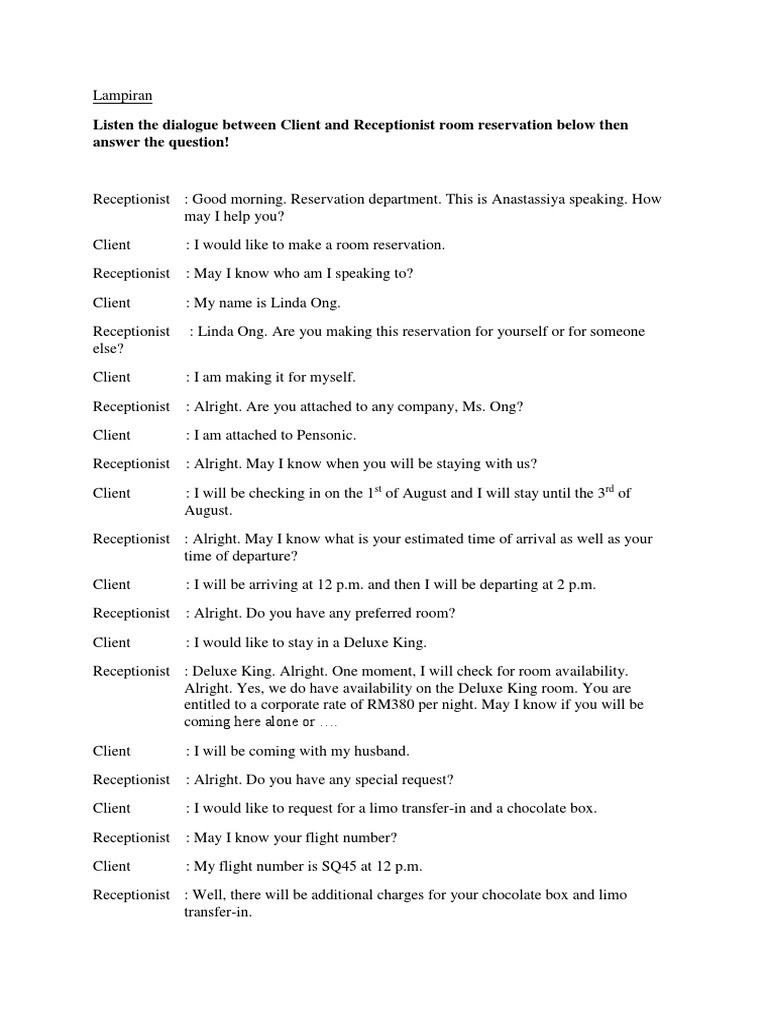 Listen The Dialogue Between Client and Receptionist Room Reservation ...