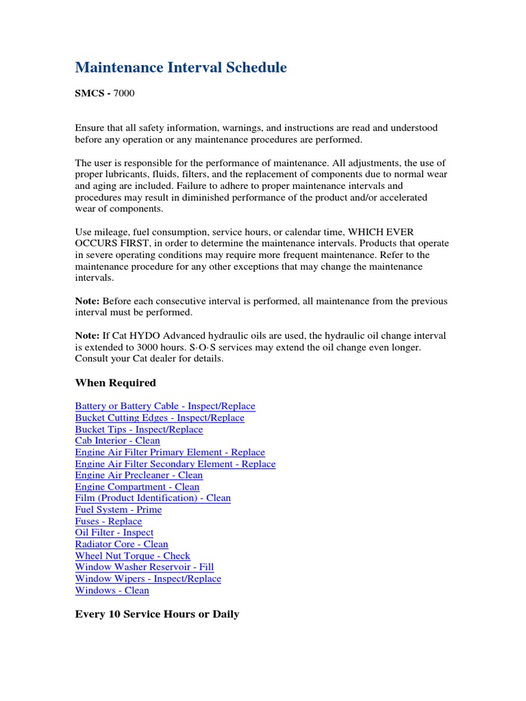 Maintenance Interval Schedule 420F | PDF | Motor Oil | Bearing (Mechanical)